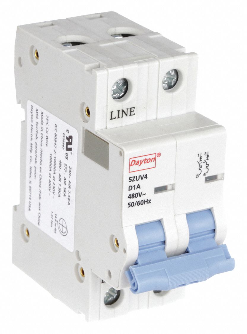 DAYTON, 1 A Amps, 7.5kA at 480V AC, IEC Supplementary Protector - 5ZUV4 ...