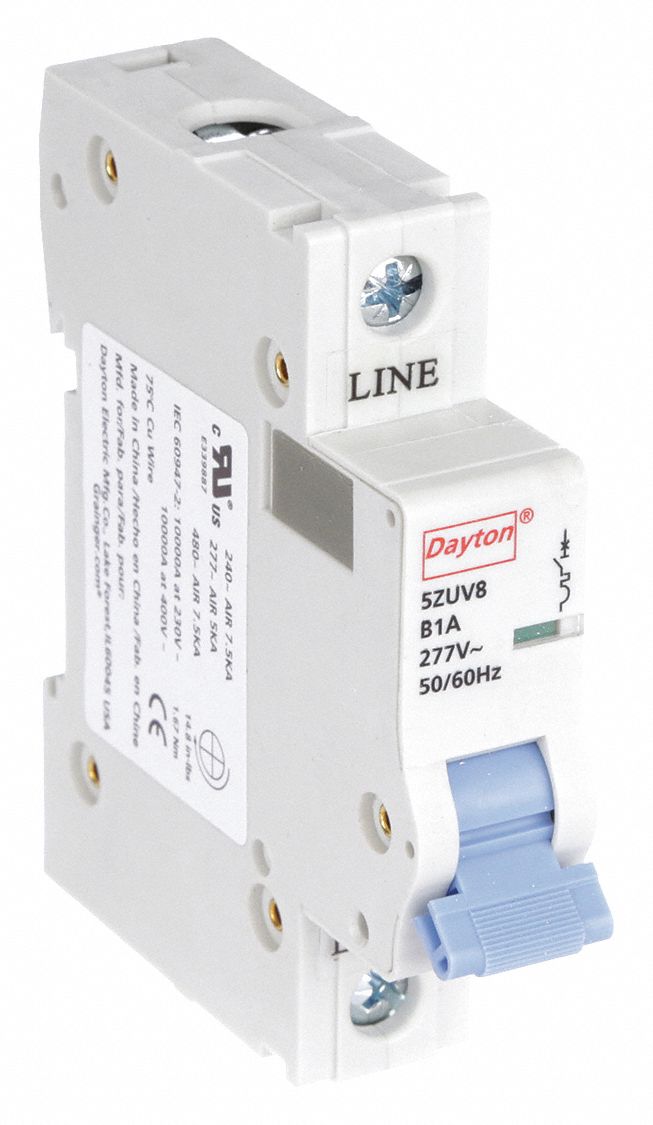 DAYTON, 1 A Amps, 5kA at 277V AC, IEC Supplementary Protector - 5ZUV8 ...