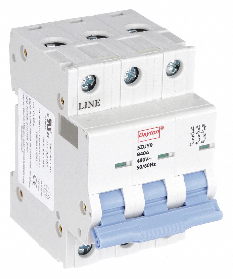 DAYTON, 40 A Amps, 7.5kA at 480V AC, IEC Supplementary Protector ...