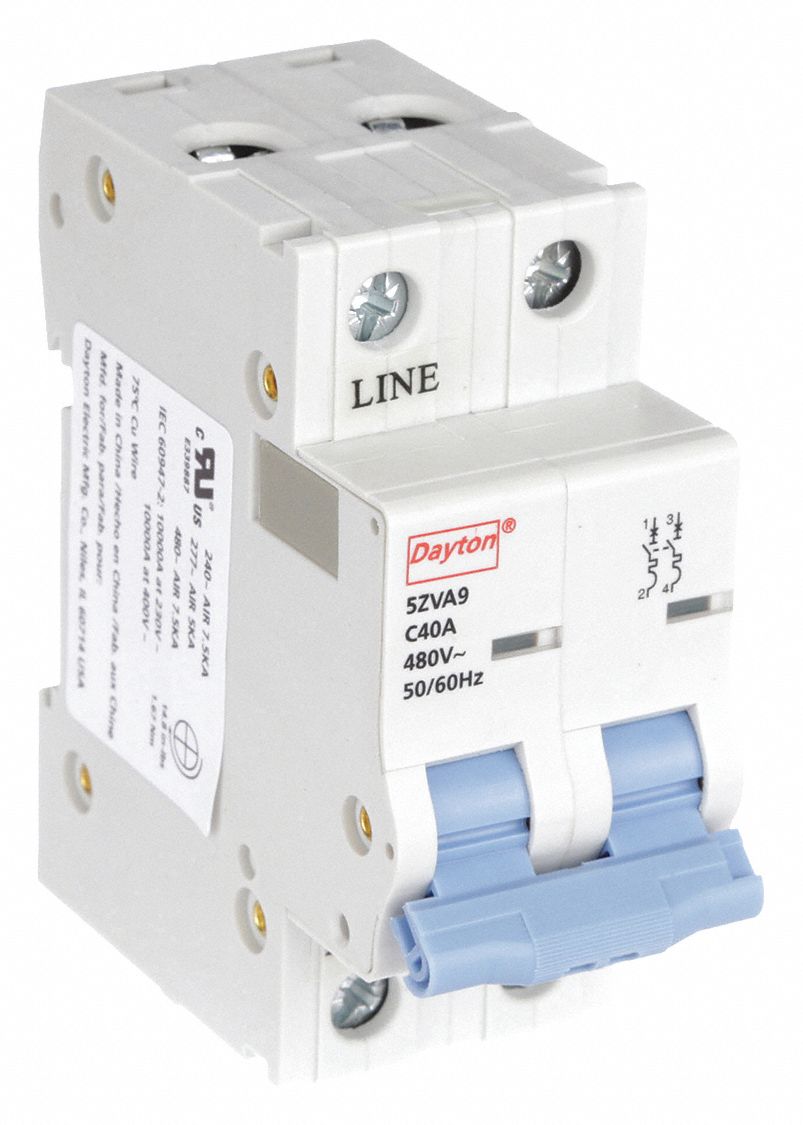 DAYTON, 40 A Amps, 7.5kA at 480V AC, IEC Supplementary Protector ...