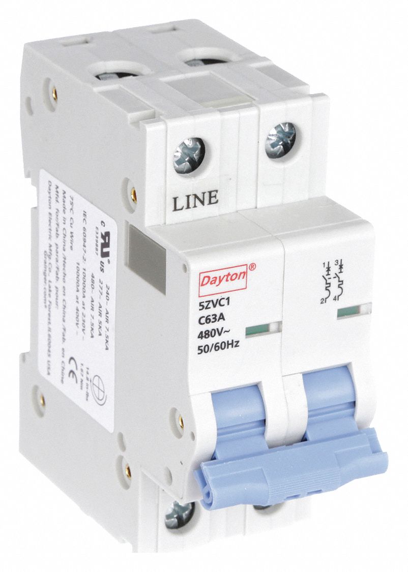 DAYTON, 63 A Amps, 7.5kA at 480V AC, IEC Supplementary Protector ...