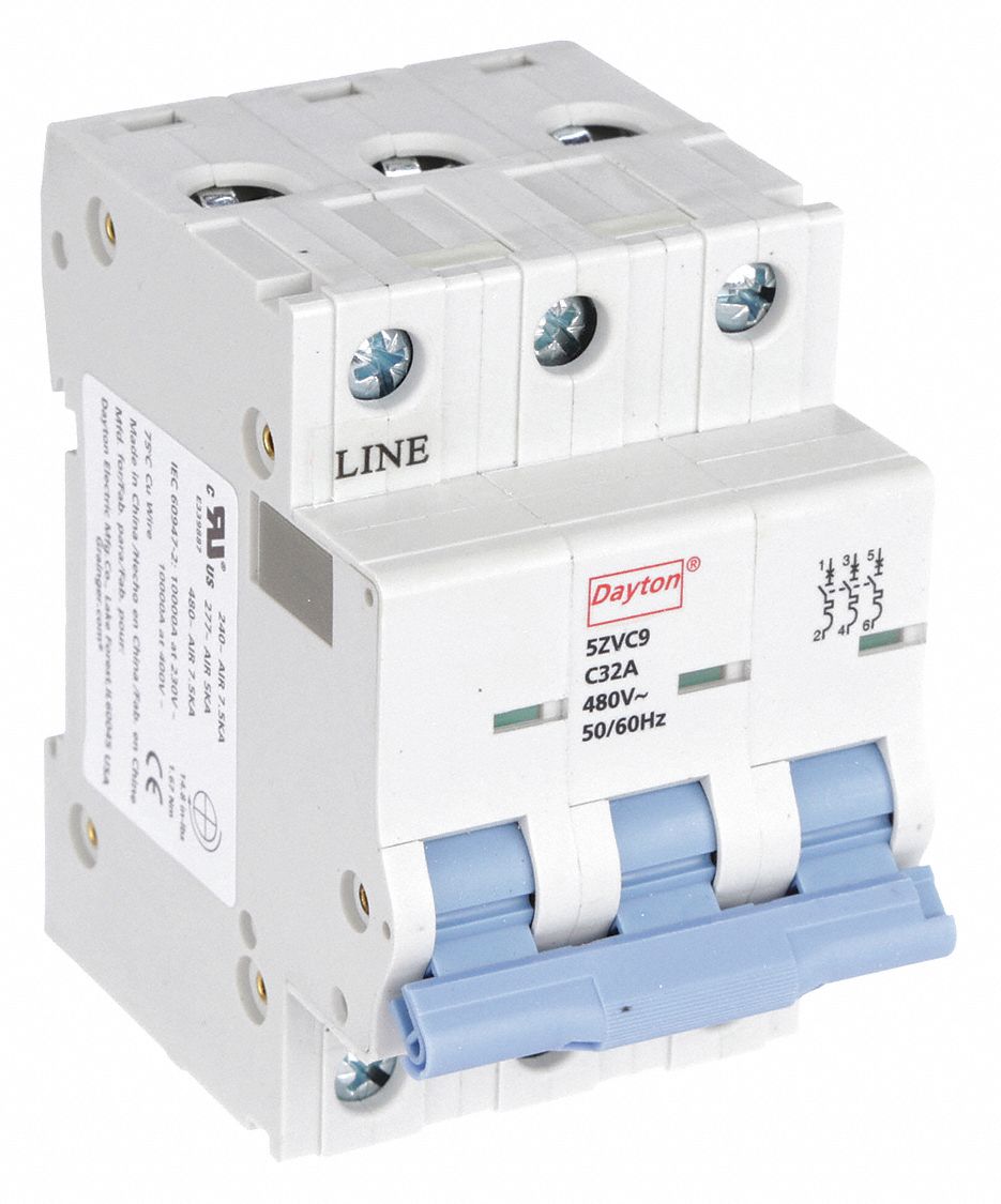 DAYTON IEC SUPPLEMENTARY PROTECTOR, 32 AMPS, 7.5KA AT 480V AC, SCREW ...