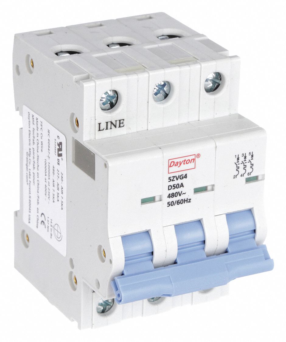 DAYTON IEC SUPPLEMENTARY PROTECTOR, 50 AMPS, 7.5KA AT 480V AC, SCREW ...