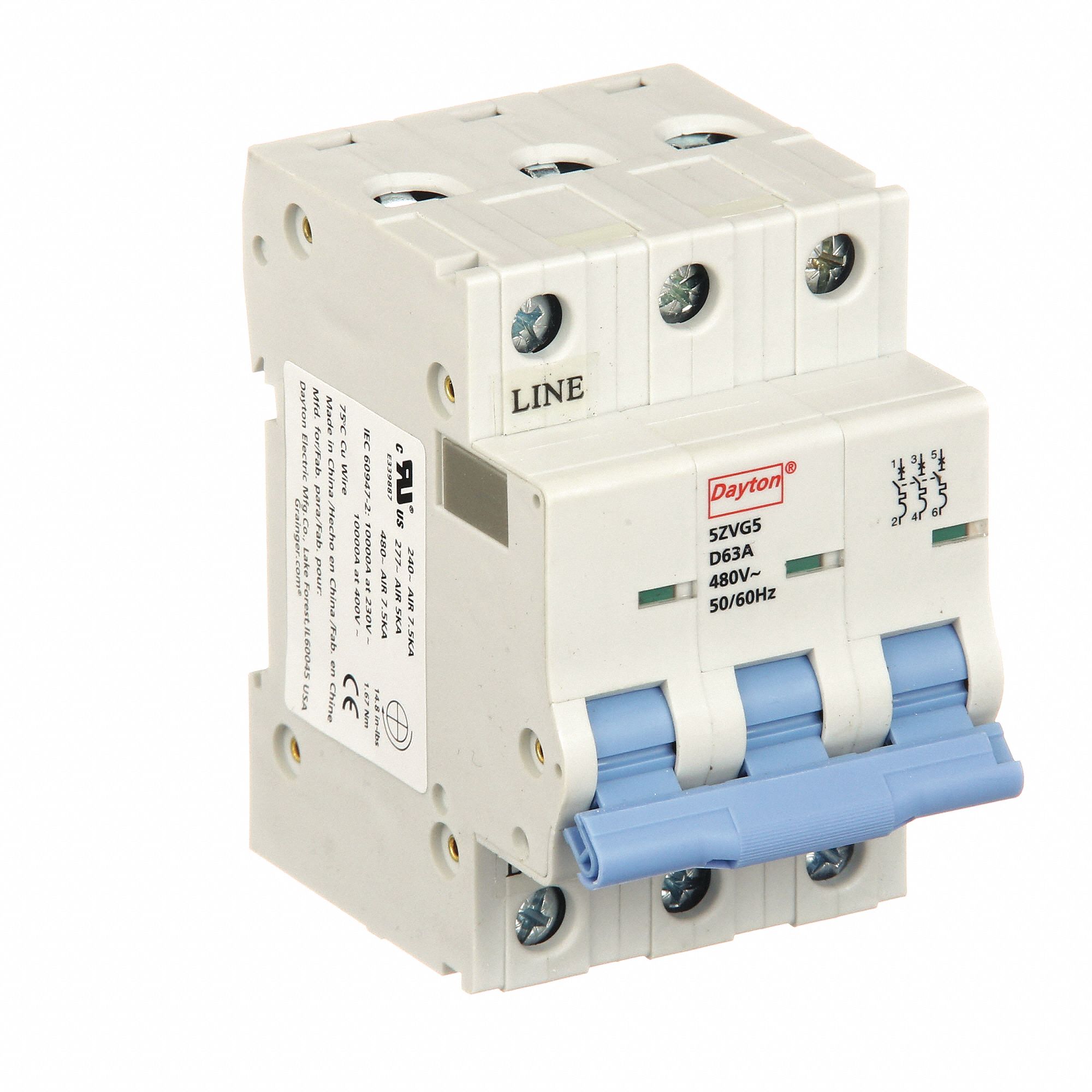 DAYTON, 63 A Amps, 7.5kA at 480V AC, IEC Supplementary Protector ...