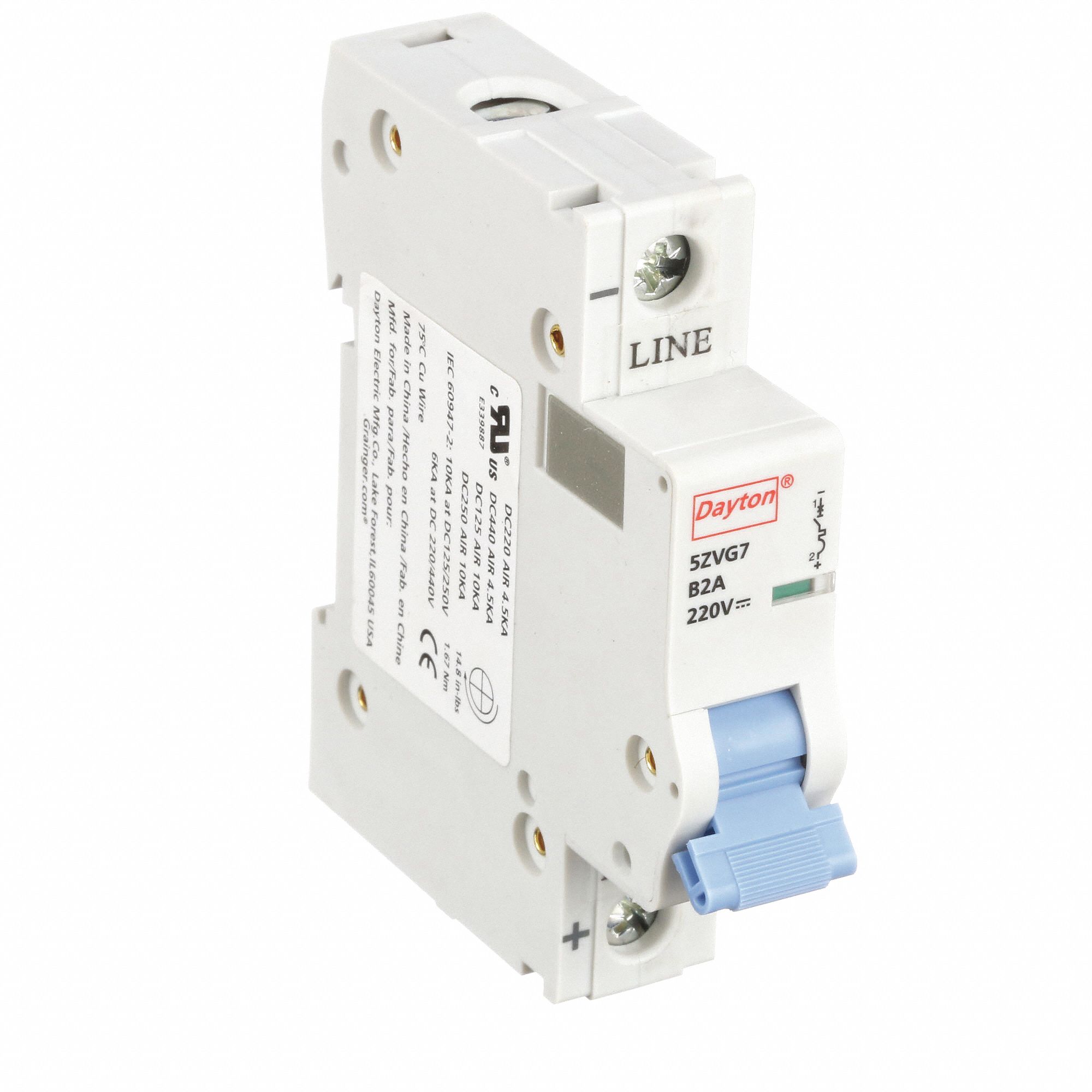 DAYTON IEC SUPPLEMENTARY PROTECTOR, 2 AMPS, 220V DC, 10KA AT 220V DC ...