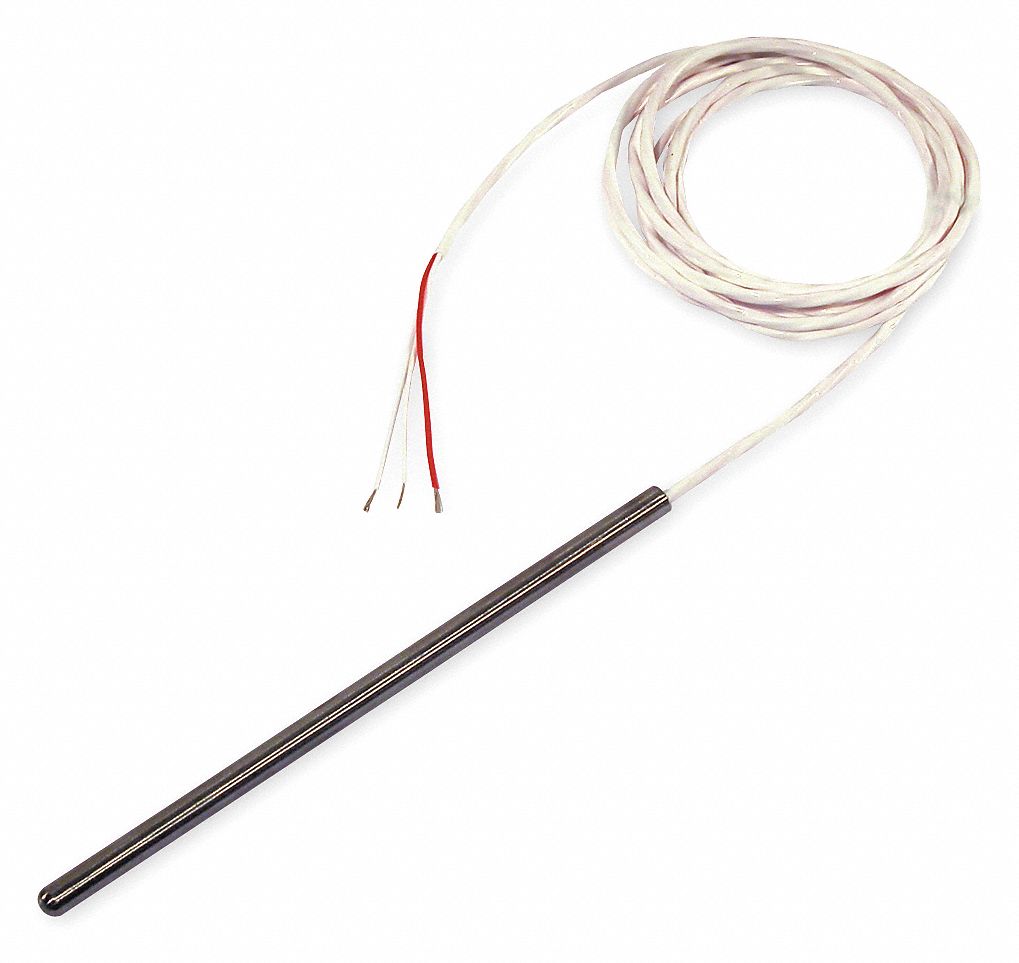 TEMPCO Temperature Probe: RTD, 3-Wire Pt100, 1/4 in x 6 in Probe, Bare ...
