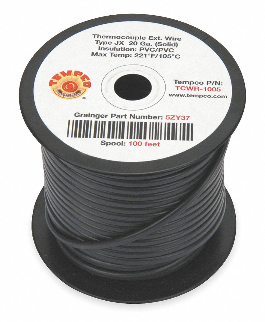 TEMPCO 100 ft. Solid, PVC JX Wire Thermocouple Extension Wire with 20 ...