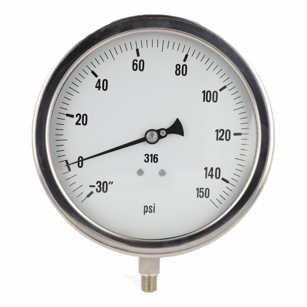 PIC GAUGES, 150 psi to 0 psi / Hg to 150 psi, 6 in Dial, Industrial ...