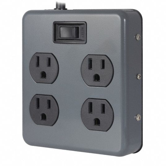 POWER FIRST Outlet Strip: 4 Outlets, 6 ft Cord Lg, 15 A Max. Amps ...