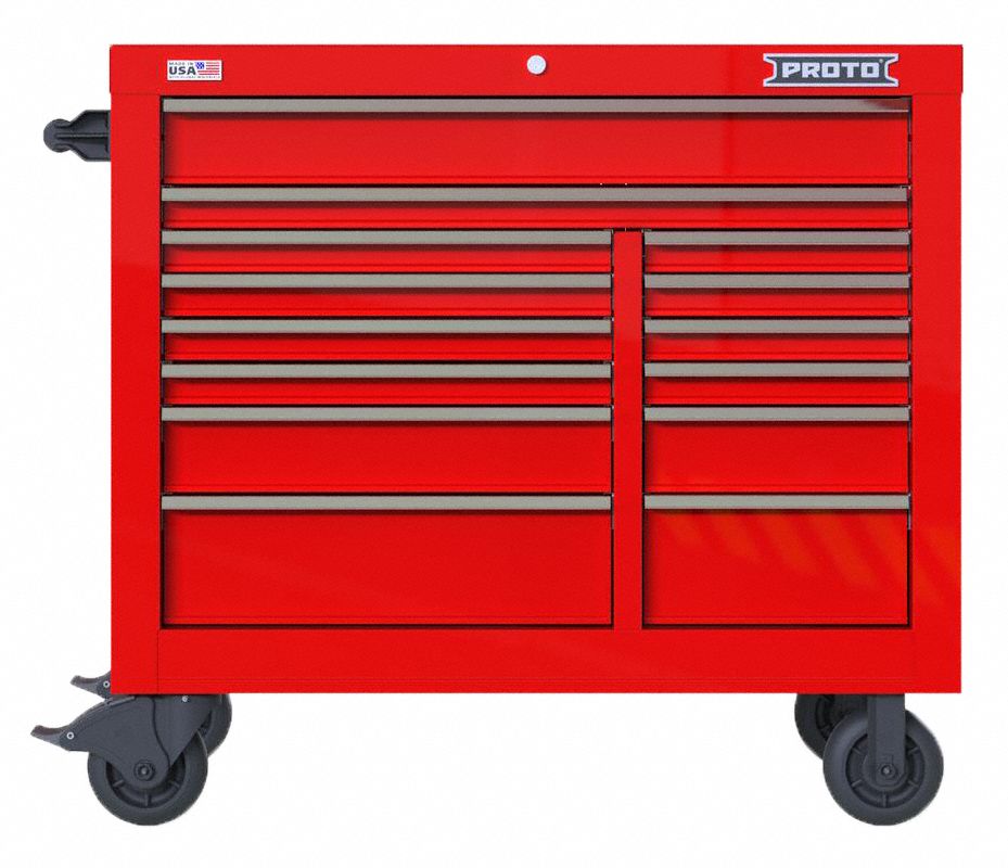 PROTO Gabinete Móvil 38-1/2" x 42" x 22-3/8" Rojo con 14 cajones ...