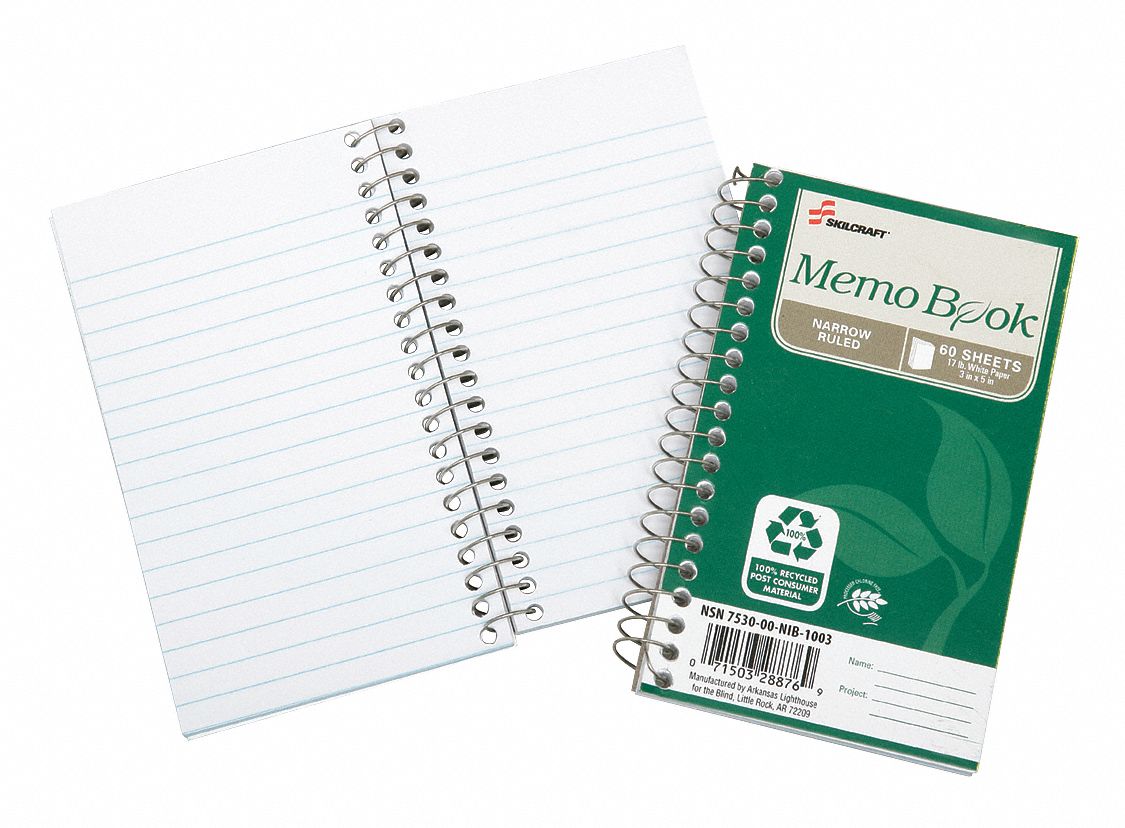 Notebook, 3 in x 5 in, 60, PK 12 - Grainger