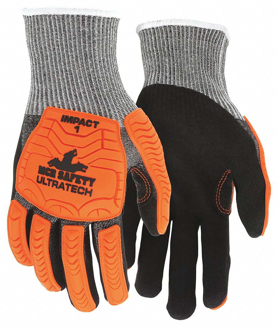 MCR SAFETY Coated Gloves: 2XL ( 11 ), ANSI Cut Level A4, ANSI Impact Level 1, Palm, Dipped, 12 ...