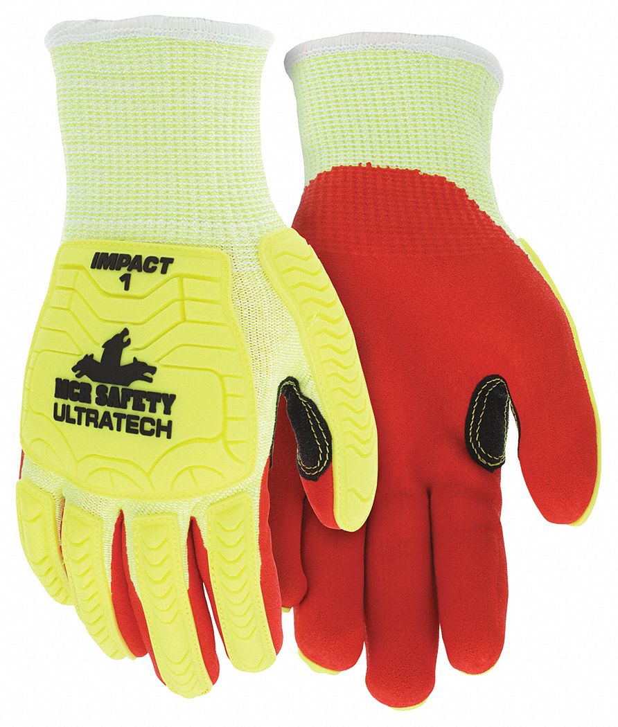 MCR SAFETY Coated Gloves: M ( 8 ), ANSI Cut Level A5, ANSI Impact Level ...