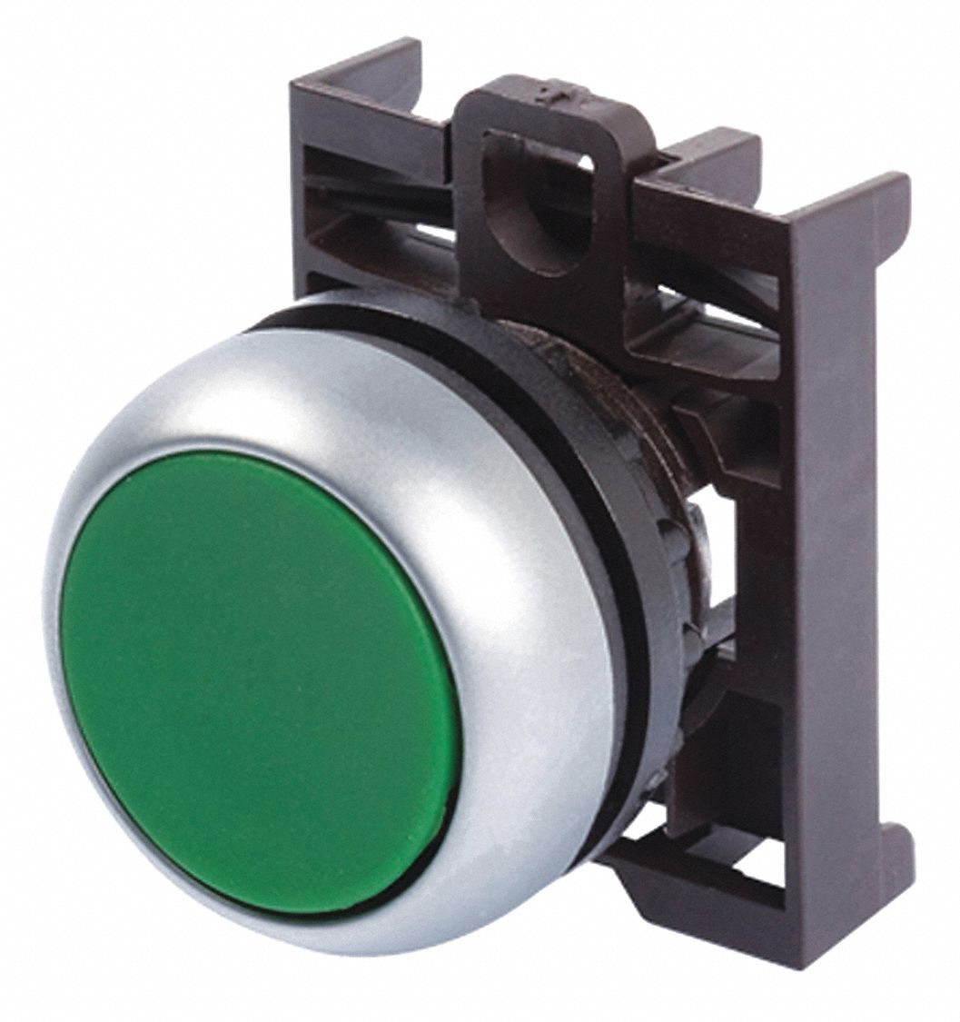 EATON, Green, 22 mm Mounting Size, Flush Push Button - 60JM91|M22-D-G - Grainger