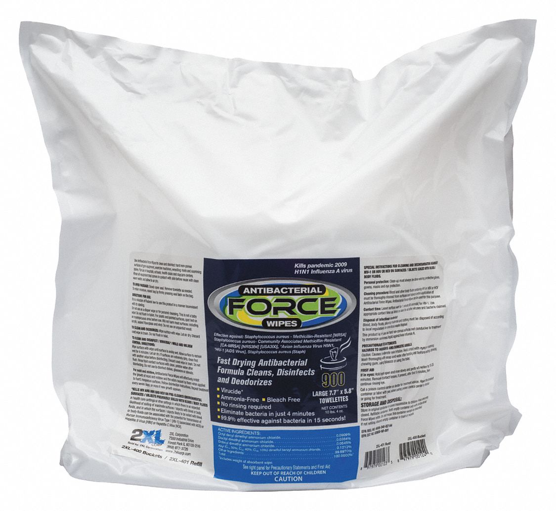 2XL, Bag, 900 ct Container Size, Antibacterial Force Wipes - 60JT97 ...