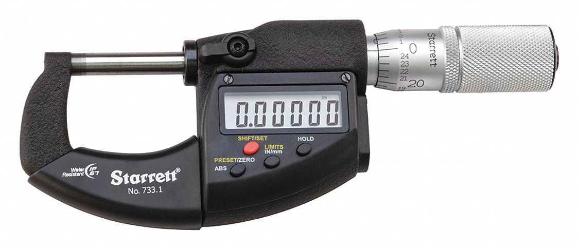 STARRETT Digital Outside Micrometer, Range 0 in to 1 in, 0 to 25.4 mm ...