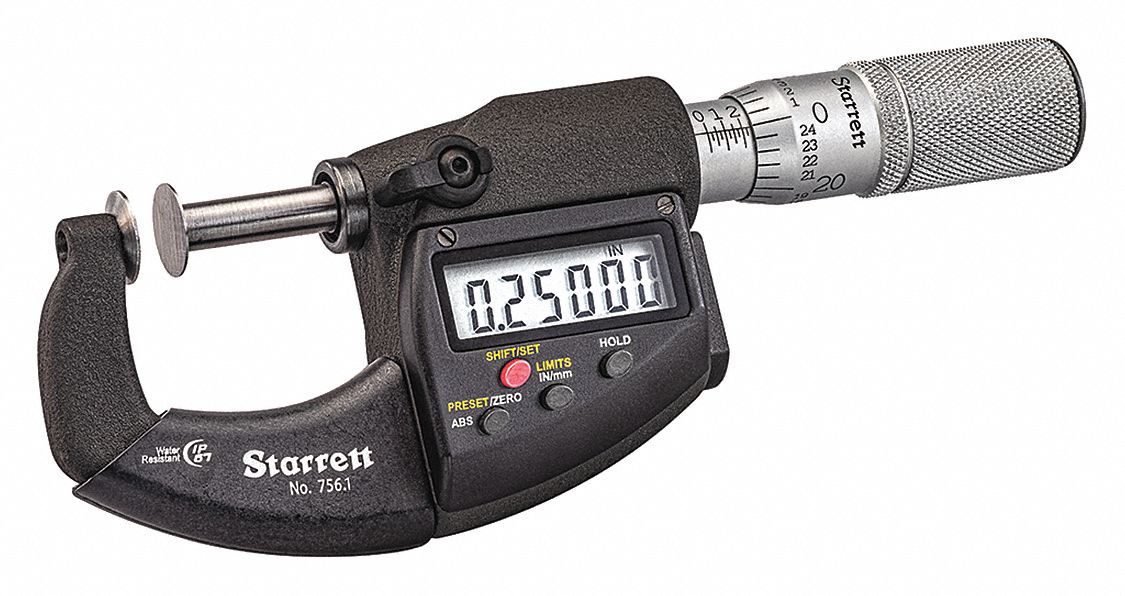 STARRETT, 0 in to 1 in /0 mm to 25 mm, Digital, Digital Disc Type ...
