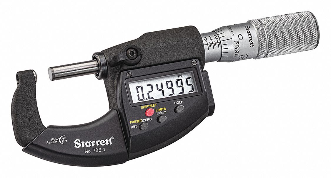 STARRETT, 0 in to 1 in /0 mm to 25 mm, Digital, Digital Micrometer ...
