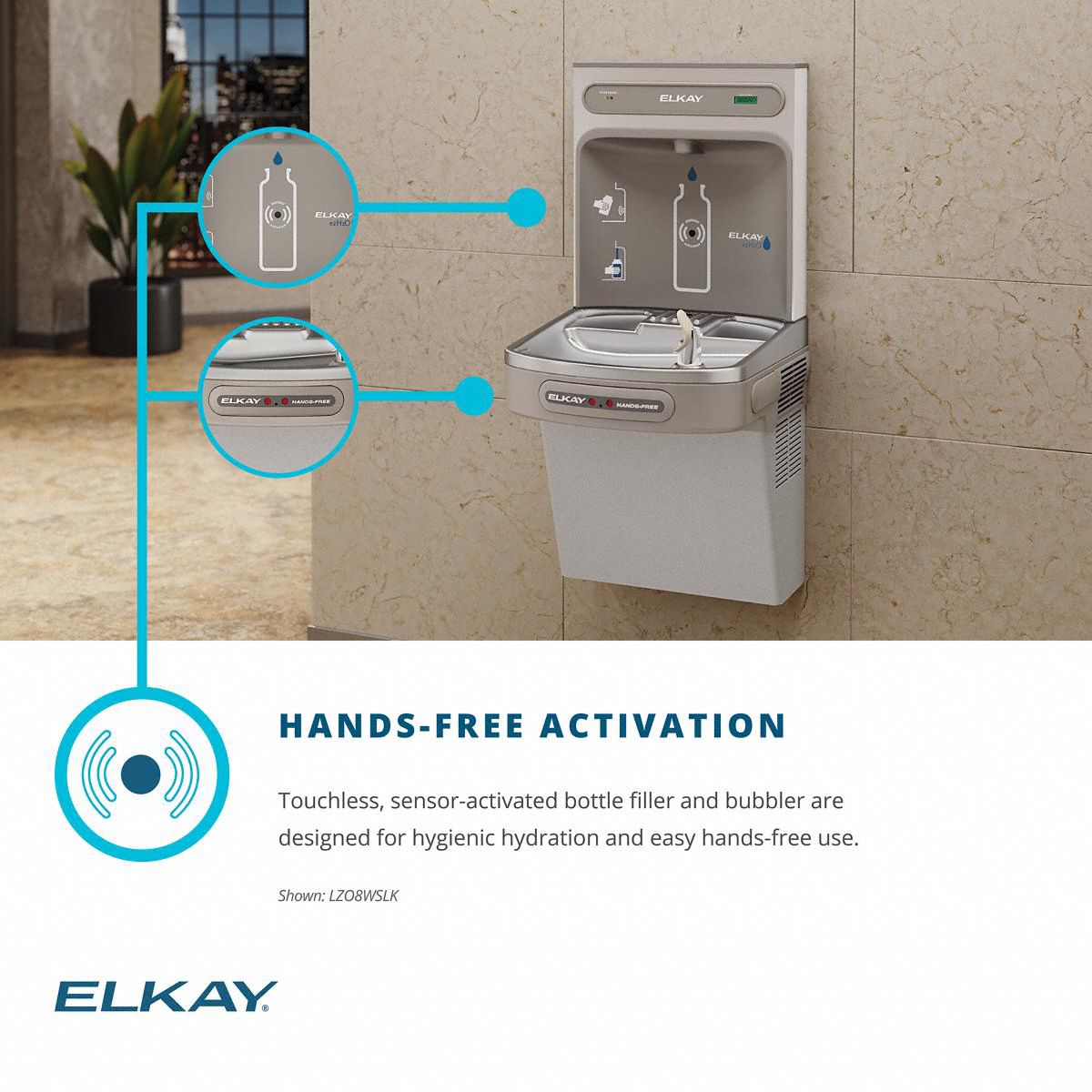 ELKAY Drinking Fountain with Bottle Filler: On-Wall, Refrigerated, 39 1 ...