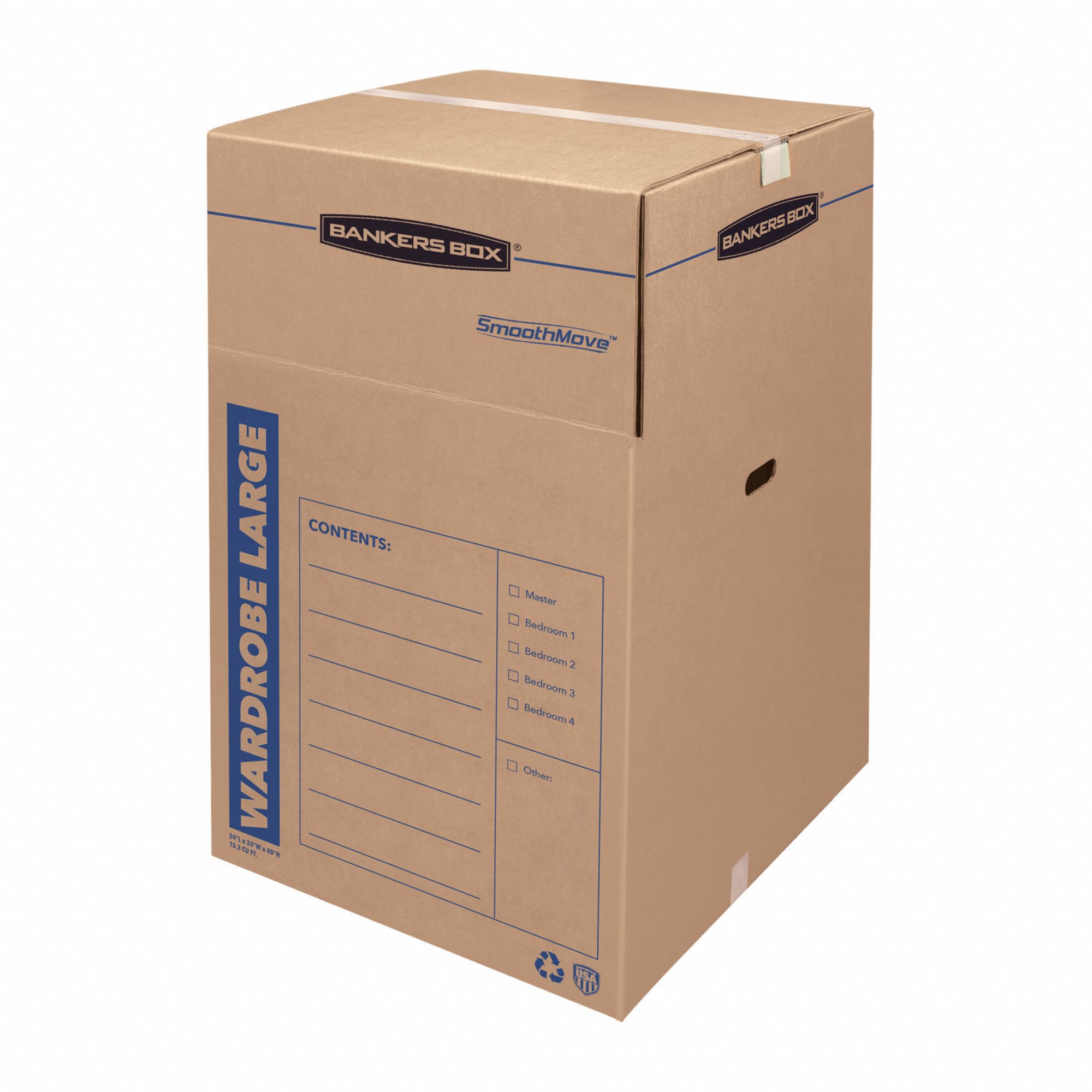 SMOOTHMOVE Moving Box: 24x24x40 in, 32 ECT, Single Wall, Wardrobe, 3 PK ...