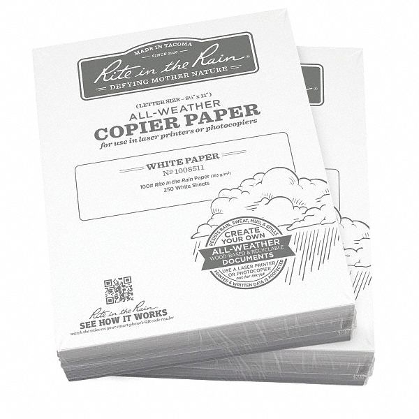 RITE IN THE RAIN, 100 lb Paper Wt, White, Waterproof Laser Paper ...