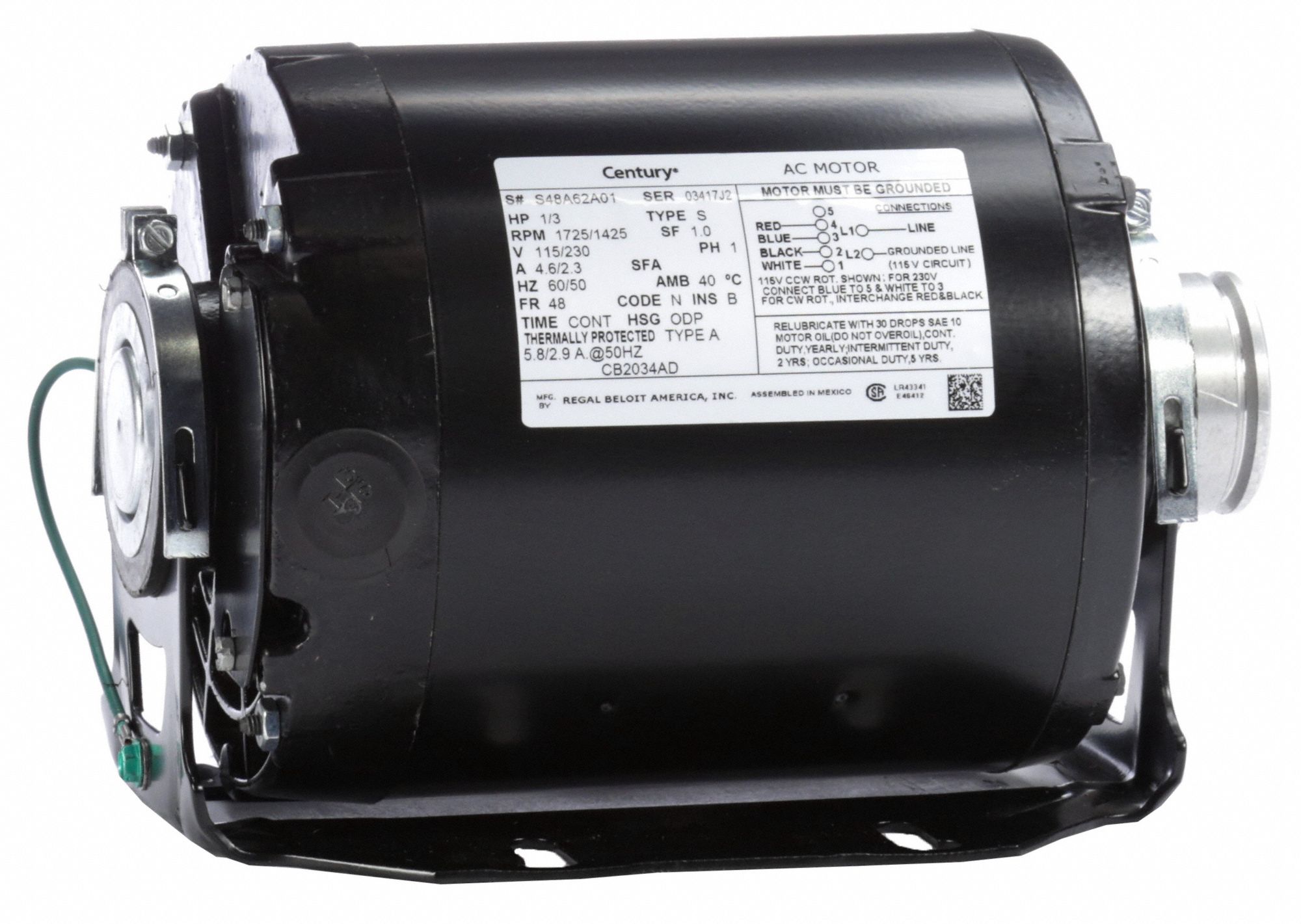 CENTURY, Cradle Base Mounting, 1/3 HP, Carbonator Pump Motor - 60WD26 ... CENTURY, Cradle Base Mounting, 1/3 HP, Carbonator Pump Motor - 60WD26 ...