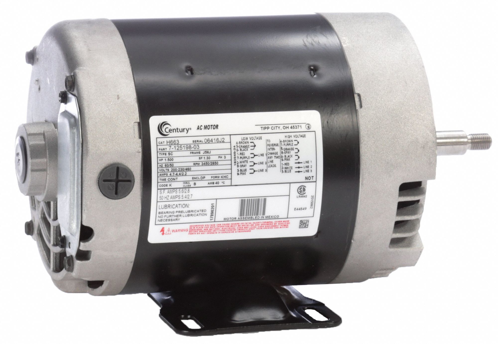 MARATHON MOTORS General Purpose Pump Motor, 1 1/2 HP, 3-Phase ...