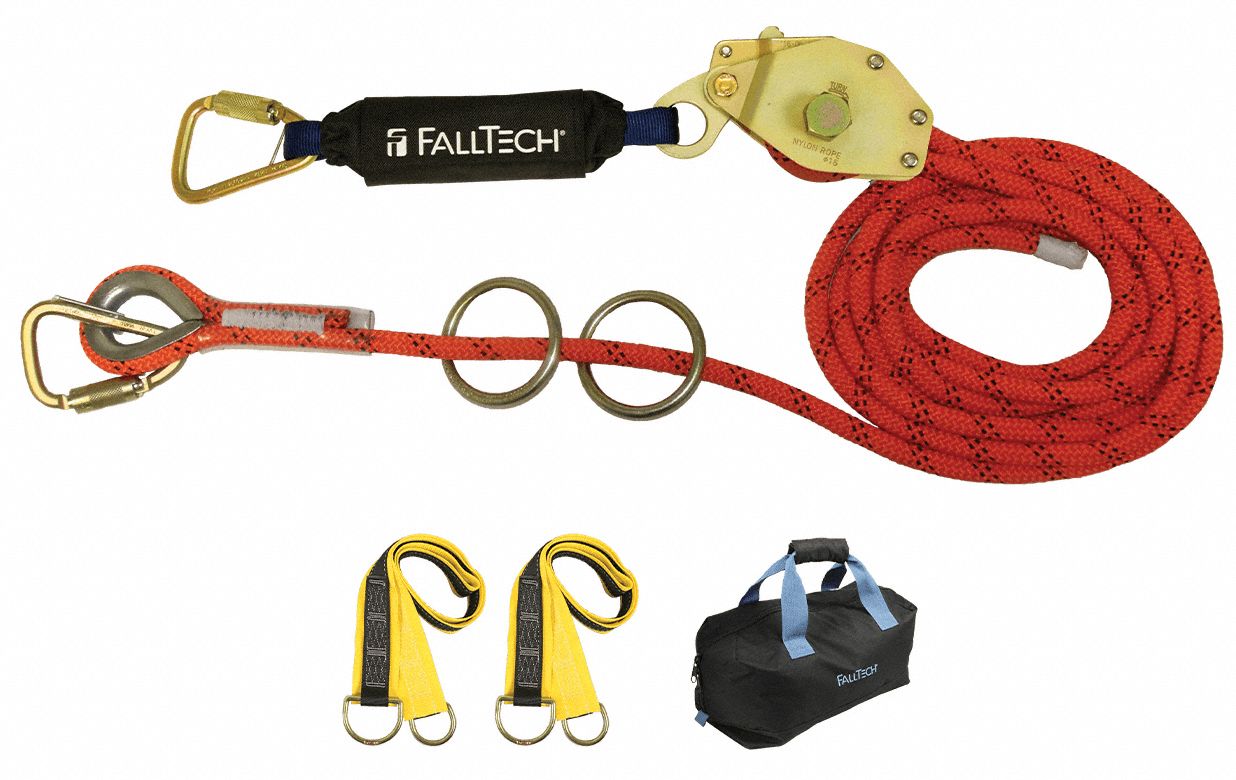FALLTECH, 100 ft Lifeline Lg, Reusable, Temporary Horizontal Lifeline ...