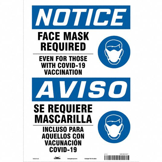 Plastic, White, Facemask Reminder Safety Sign - 60XZ67|60XZ67 - Grainger