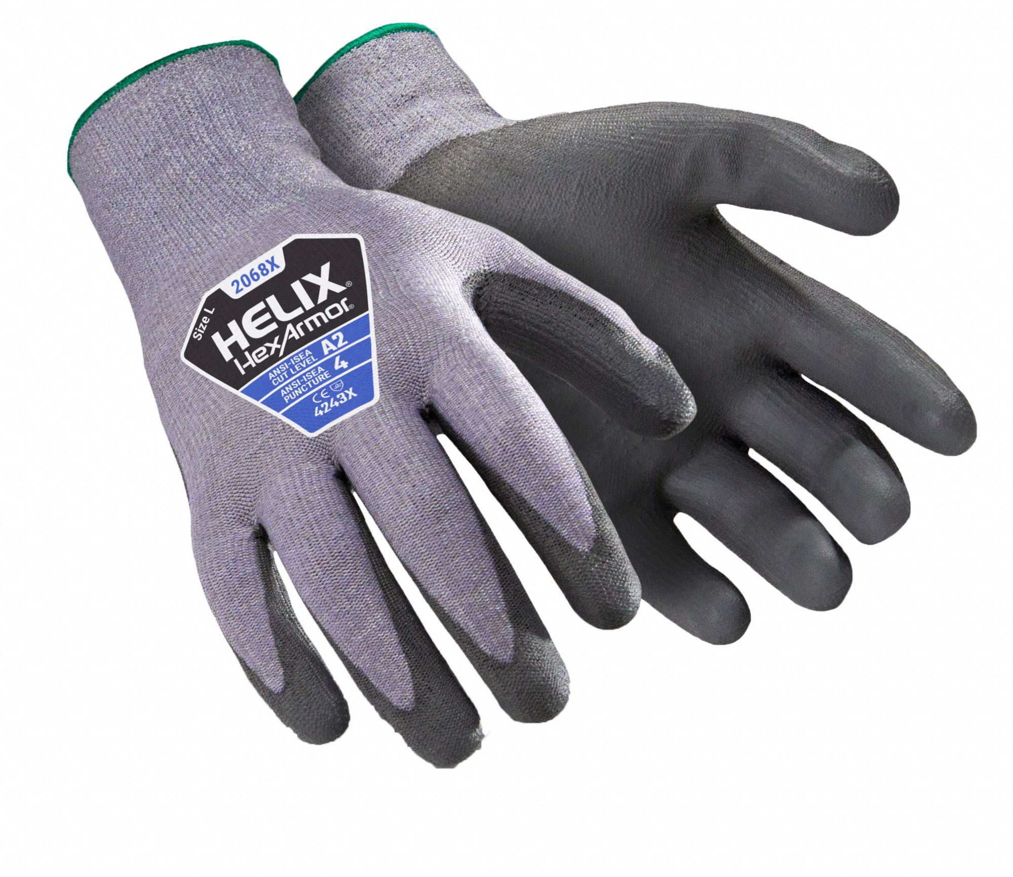 HEXARMOR Knit Gloves: XL ( 10 ), ANSI Cut Level A2, Palm, Dipped, Polyurethane, HPPE ( 13 ga ...