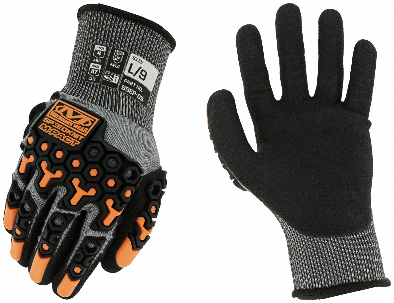 MECHANIX WEAR Knit Gloves: M ( 8 ), ANSI Cut Level A7, ANSI Impact ...