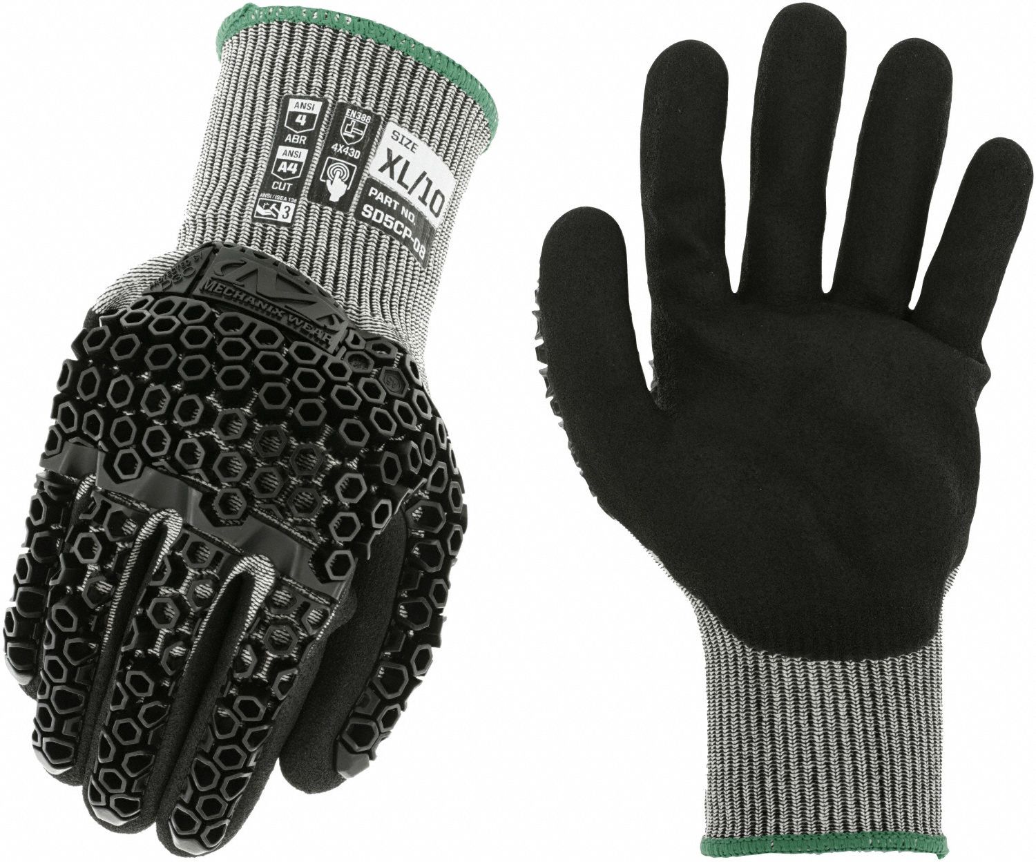 MECHANIX WEAR Knit Gloves: S ( 7 ), ANSI Cut Level A4, ANSI Impact ...