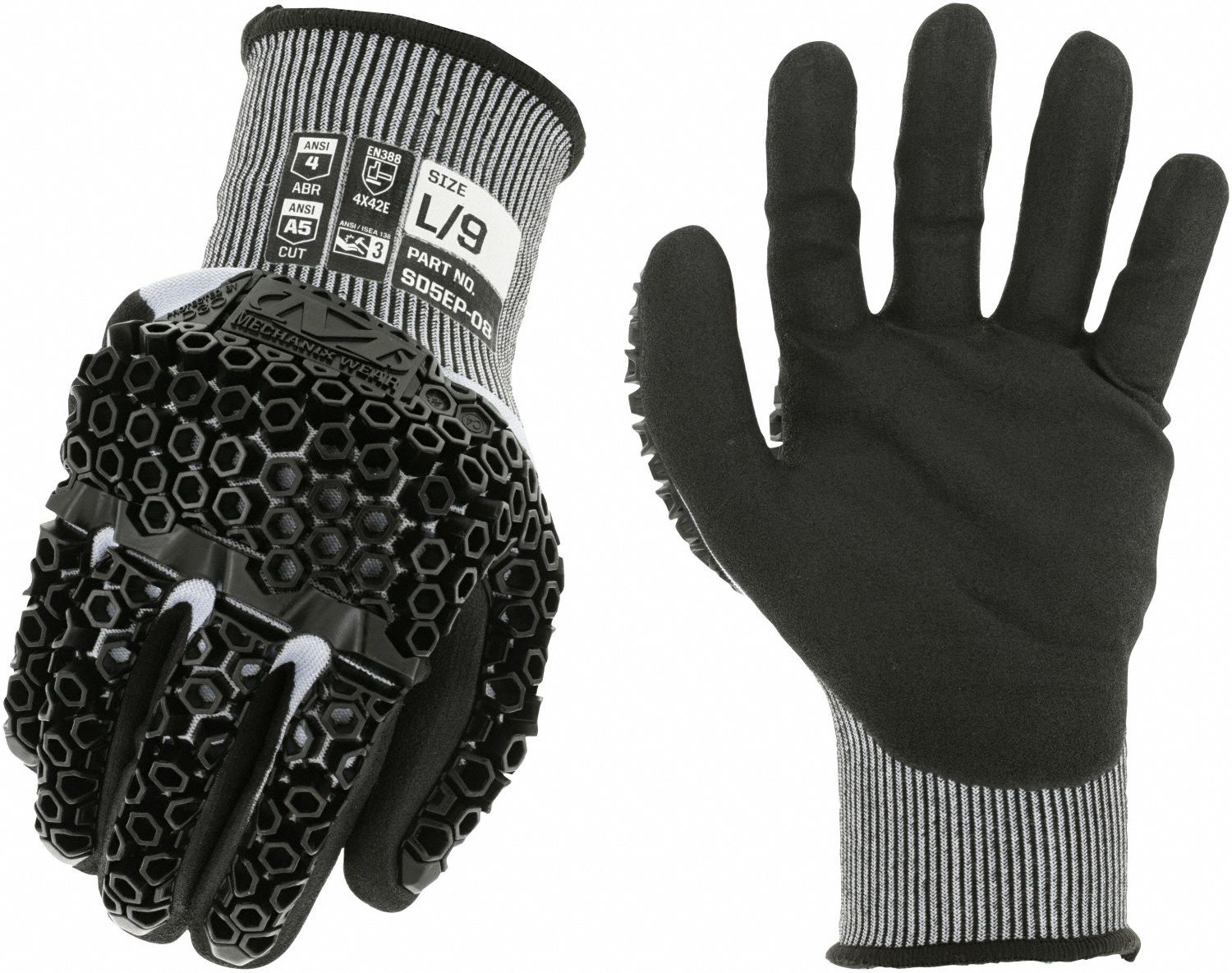 MECHANIX WEAR Knit Gloves: S ( 7 ), ANSI Cut Level A5, ANSI Impact ...