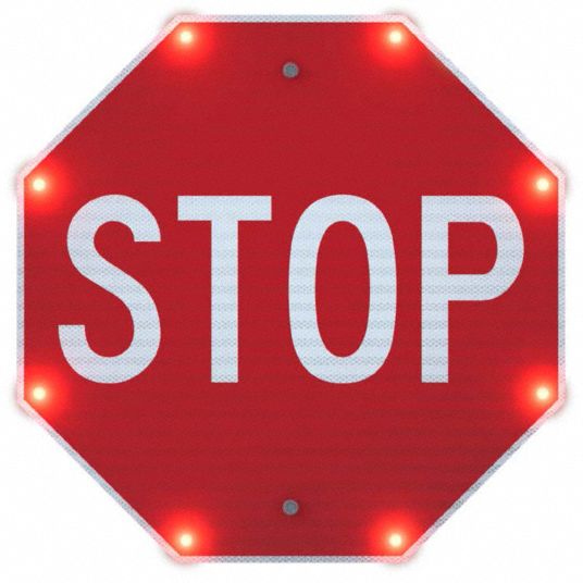 24 in x 24 in Nominal Sign Size, Aluminum, Indoor LED Stop Sign ...