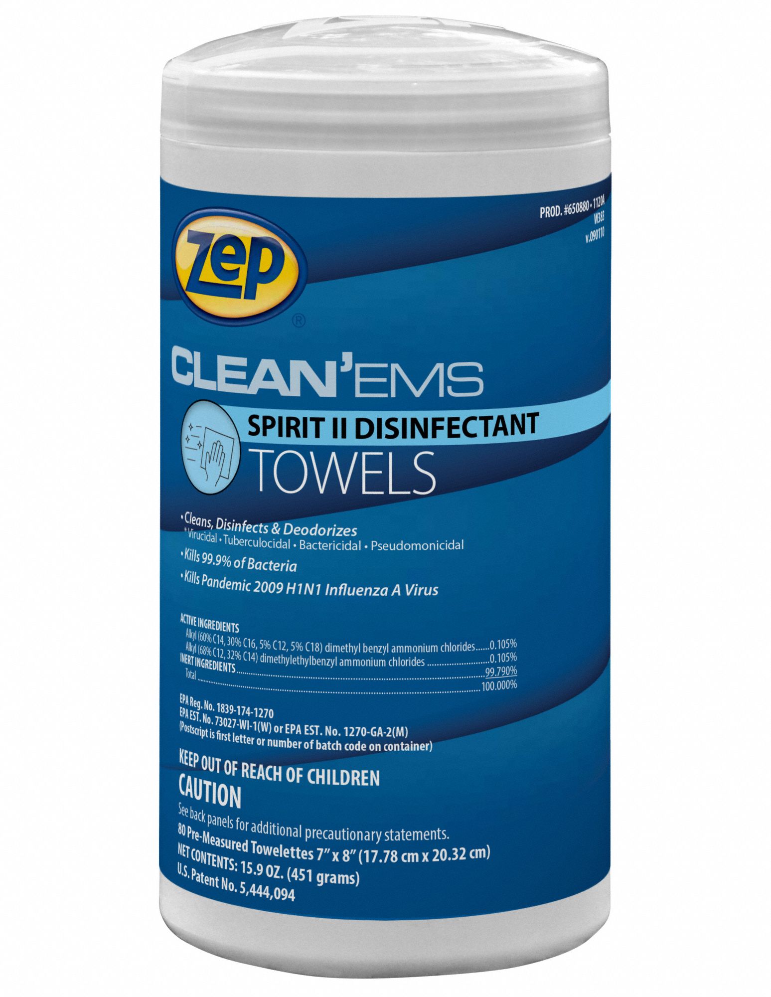 ZEP, Wipes, Ethyl Alcohol, Disinfectant Towels - 61HK51|650880 - Grainger
