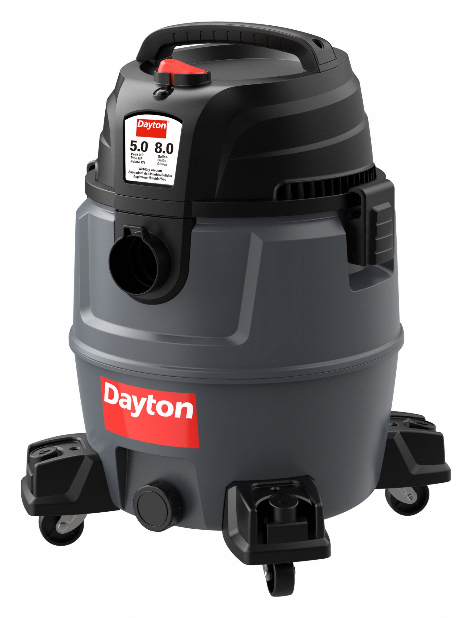 DAYTON Shop Vacuum: 8 gal Tank Size, Plastic, 1 1/4 in Vacuum Hose Dia ...