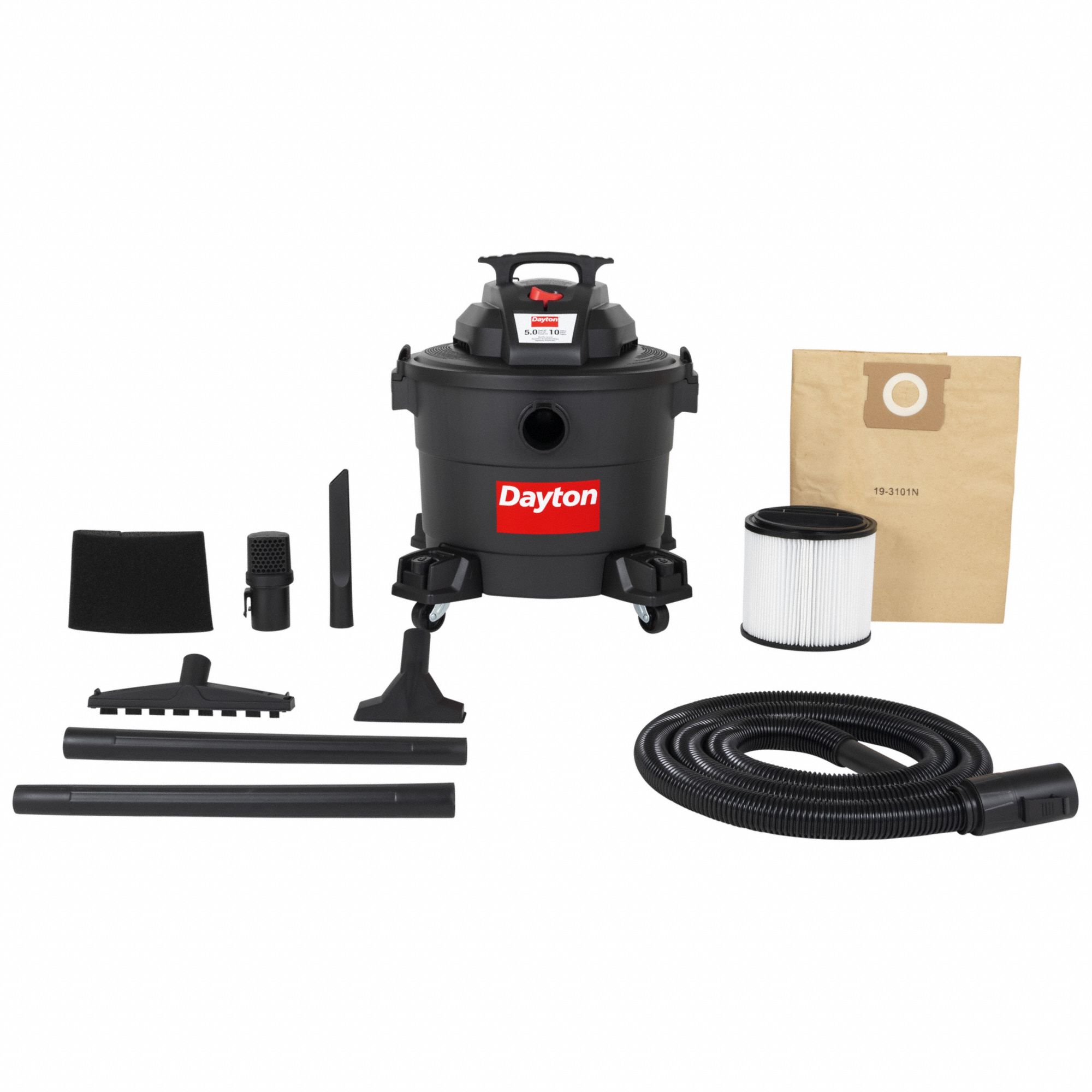 DAYTON Shop Vacuum: 10 gal Tank Size, Plastic, 1 1/4 in Vacuum Hose Dia ...