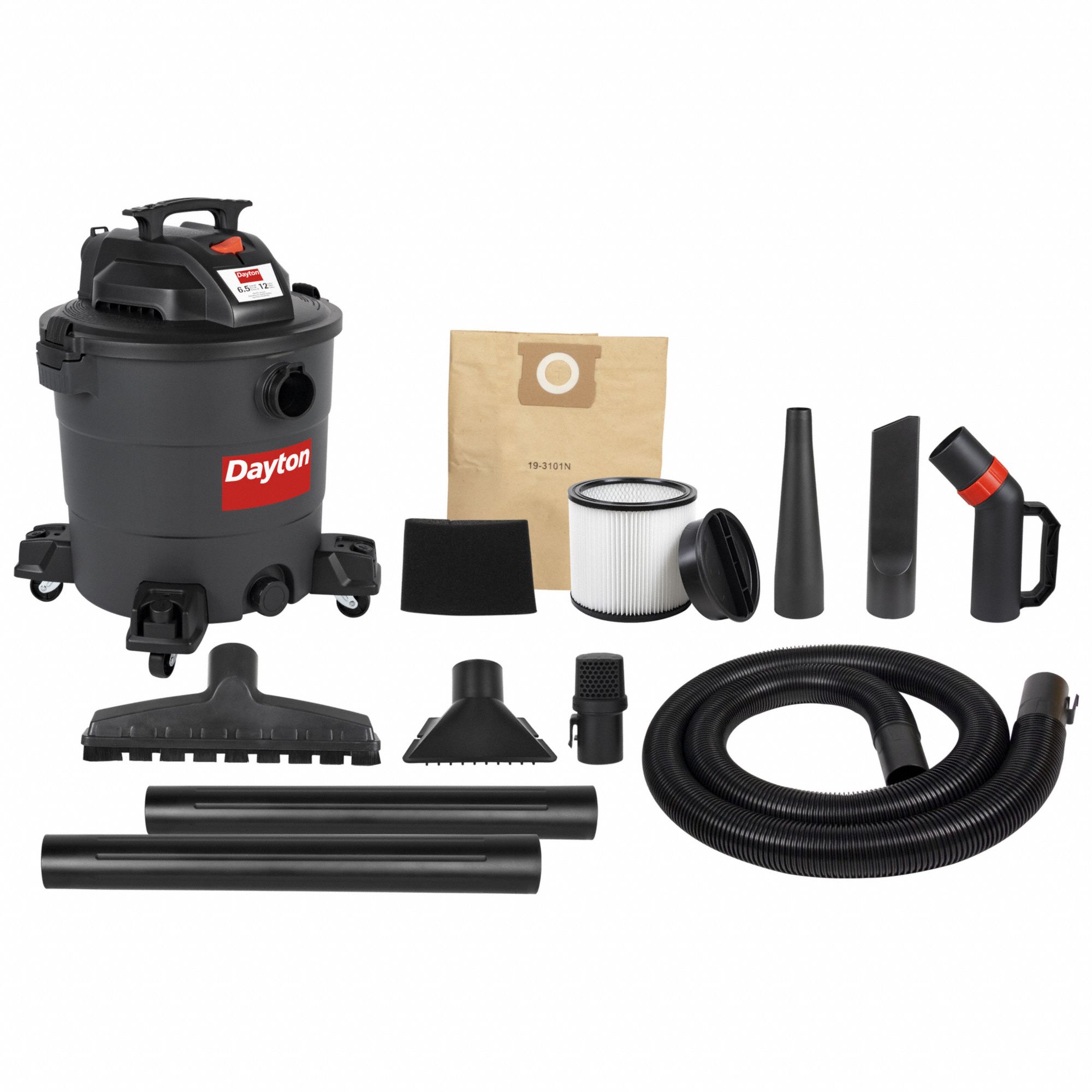 DAYTON Shop Vacuum: 12 gal Tank Size, Plastic, 2 1/2 in Vacuum Hose Dia ...