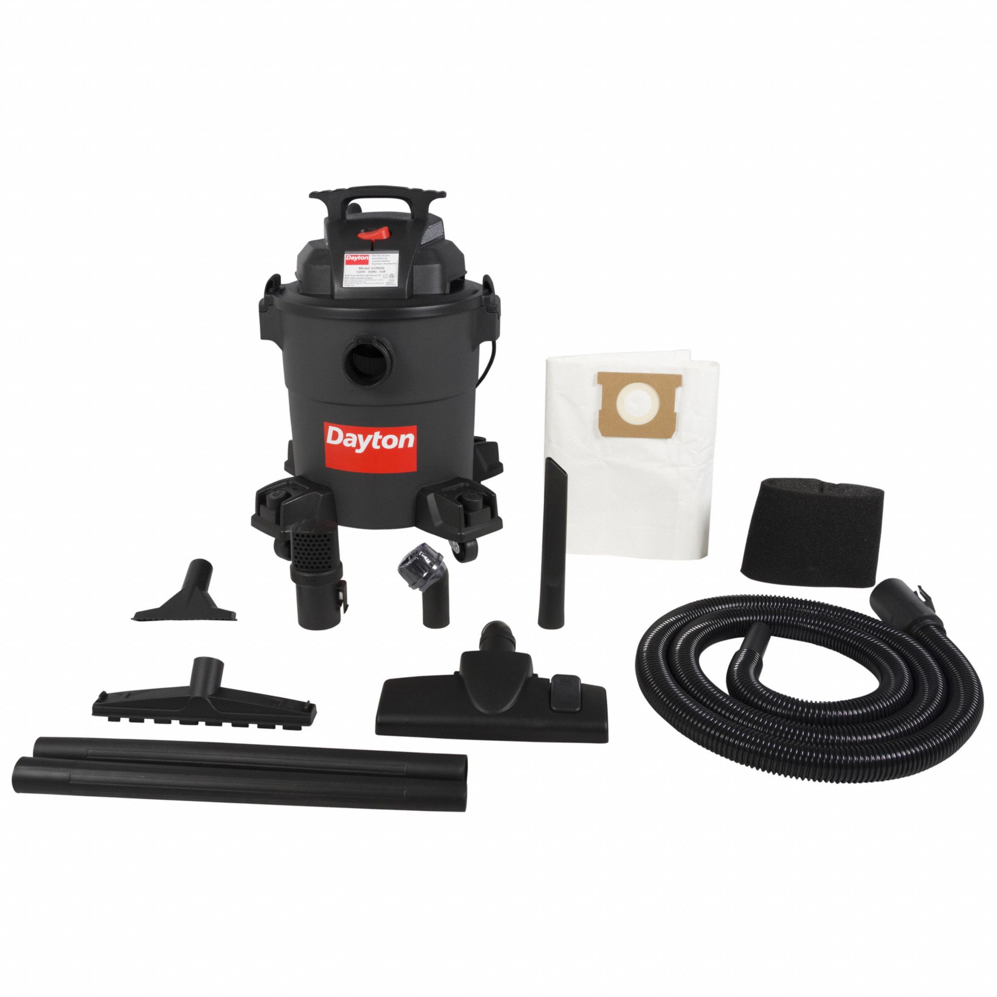 DAYTON Shop Vacuum: 6 gal Tank Size, Plastic, 1 1/4 in Vacuum Hose Dia ...