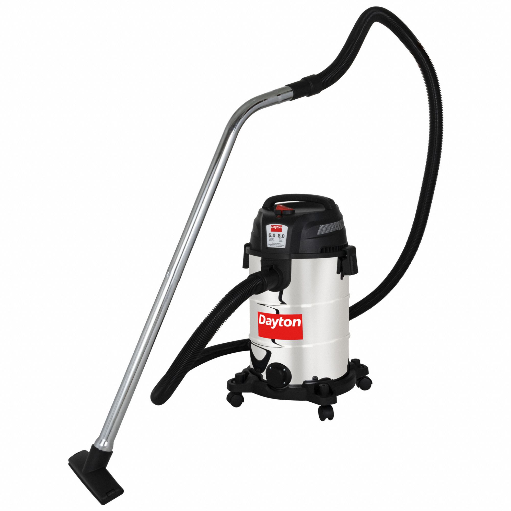 DAYTON Shop Vacuum: 8 gal Tank Size, Stainless Steel, 1 7/8 in Vacuum ...