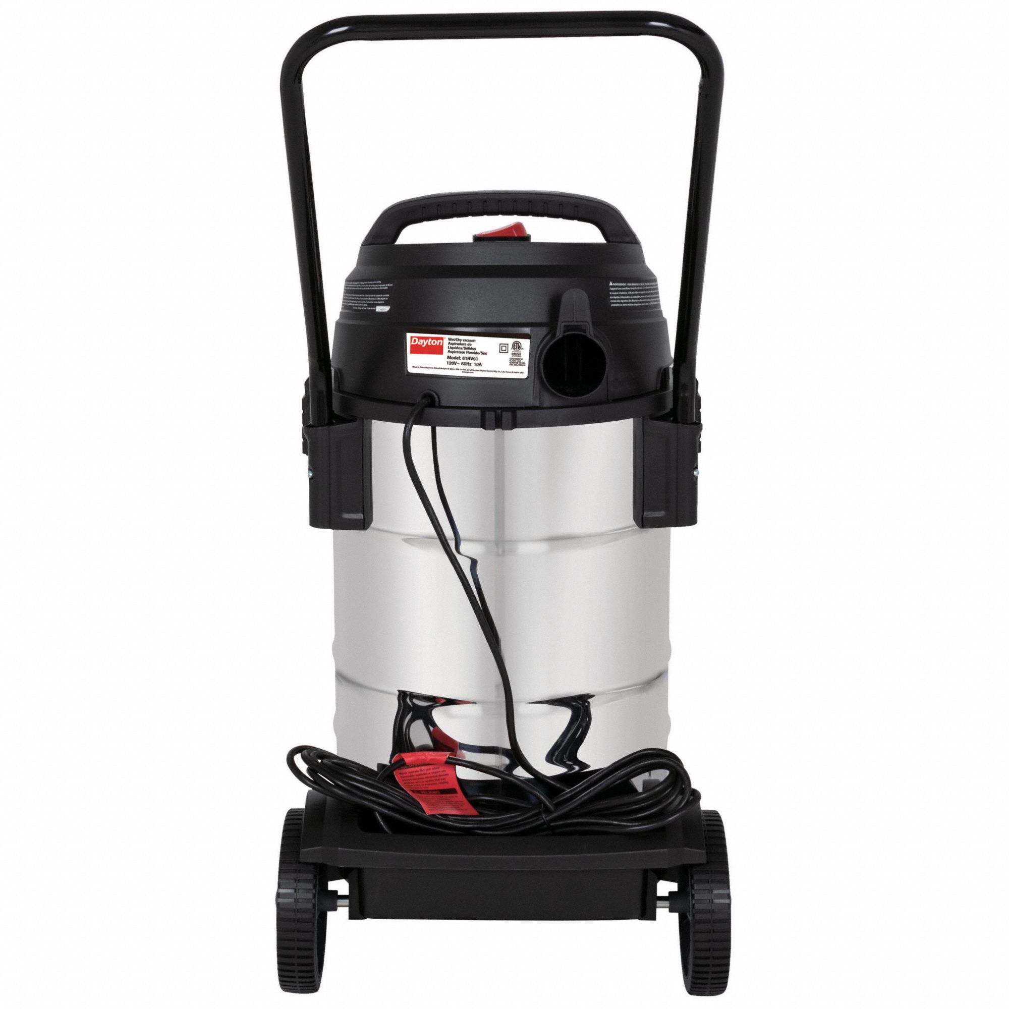 DAYTON Shop Vacuum: 12 gal Tank Size, Stainless Steel, 1 7/8 in Vacuum ...