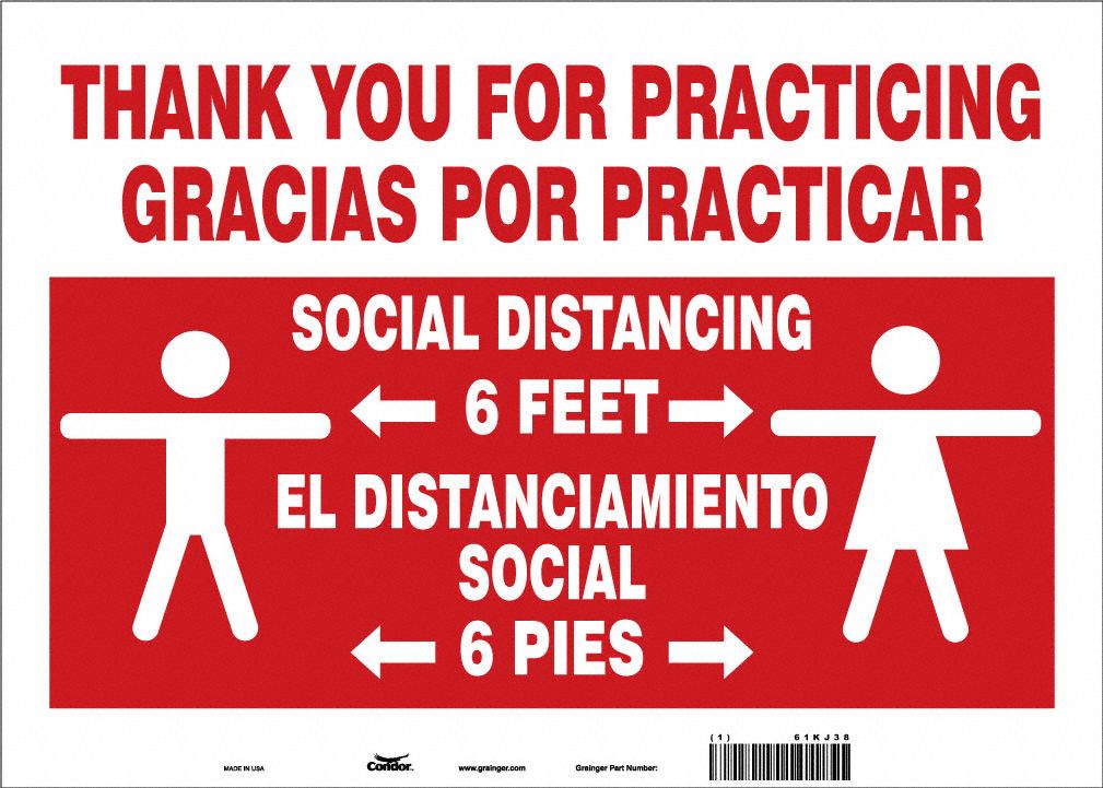Plastic, White, COVID 19 Social Distancing Sign - 61KJ38|61KJ38 - Grainger