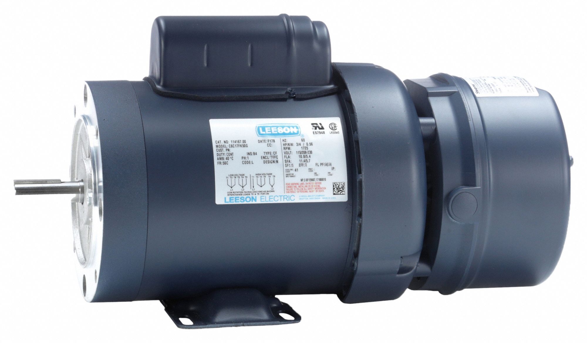 LEESON, Totally Enclosed Fan Cooled, 3/4 hp Horsepower, Brake Motor ...