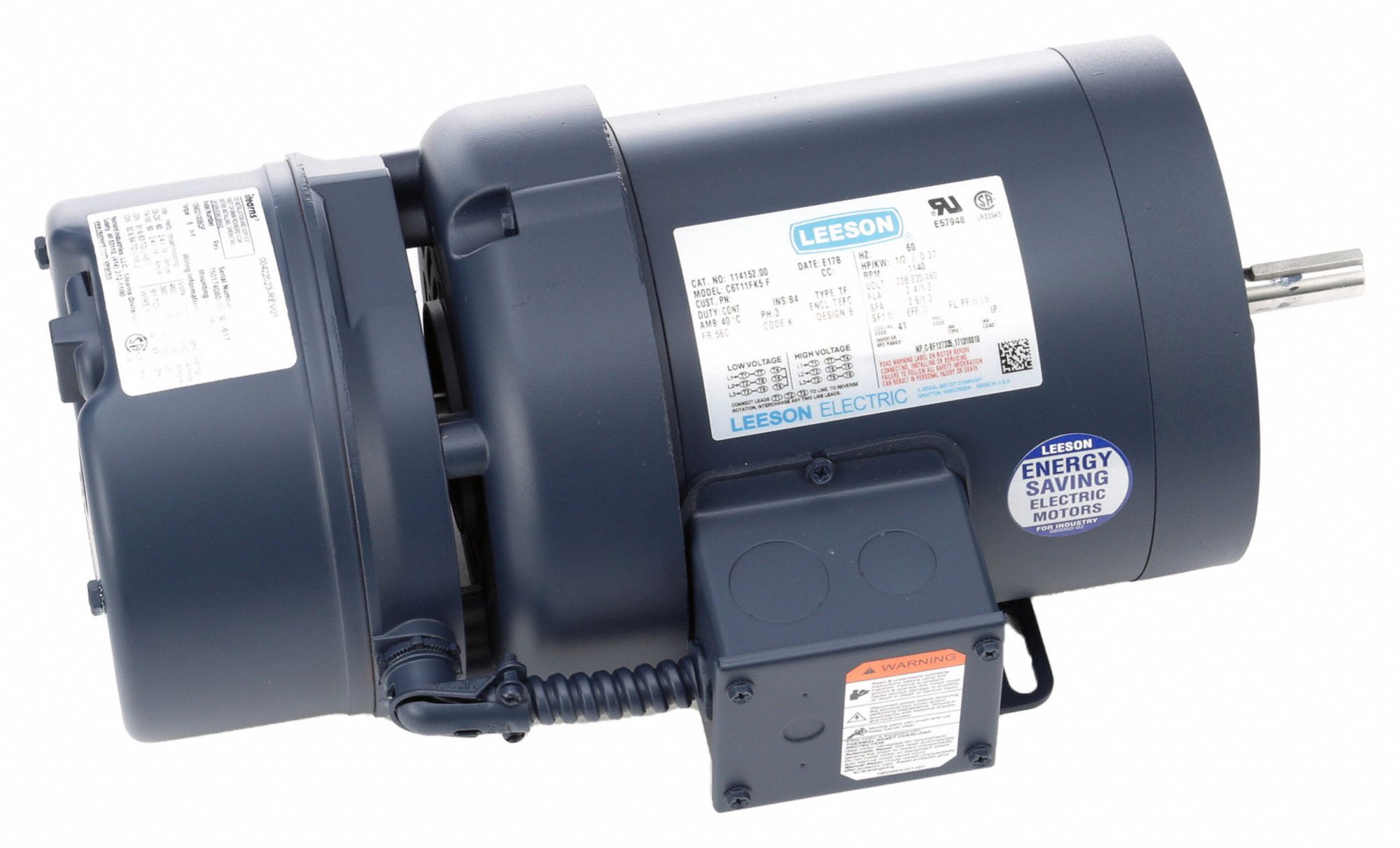 LEESON, Totally Enclosed Fan Cooled, 1/2 hp Horsepower, Brake Motor ...