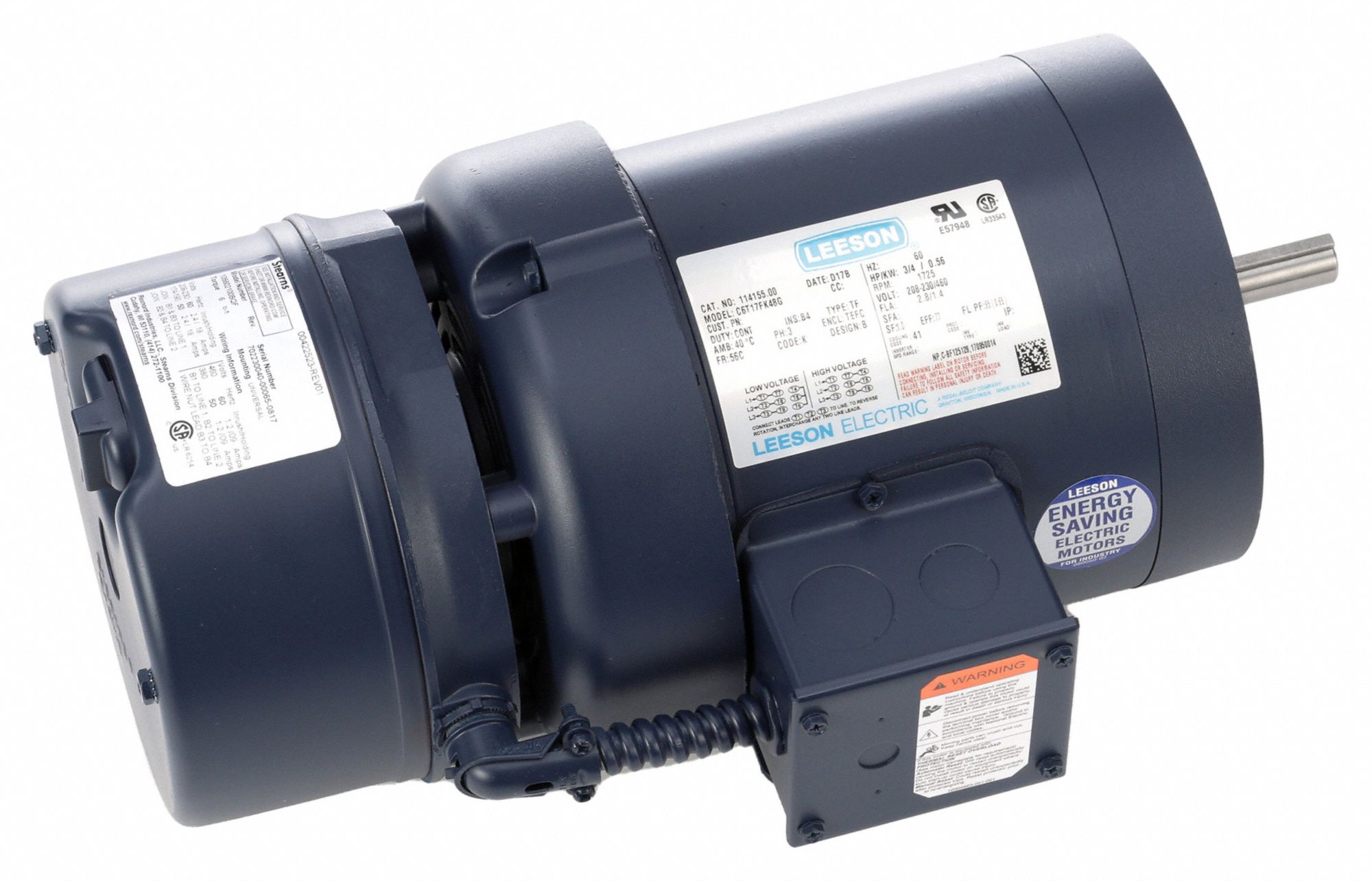 LEESON, Totally Enclosed Fan Cooled, 3/4 hp Horsepower, Brake Motor ...