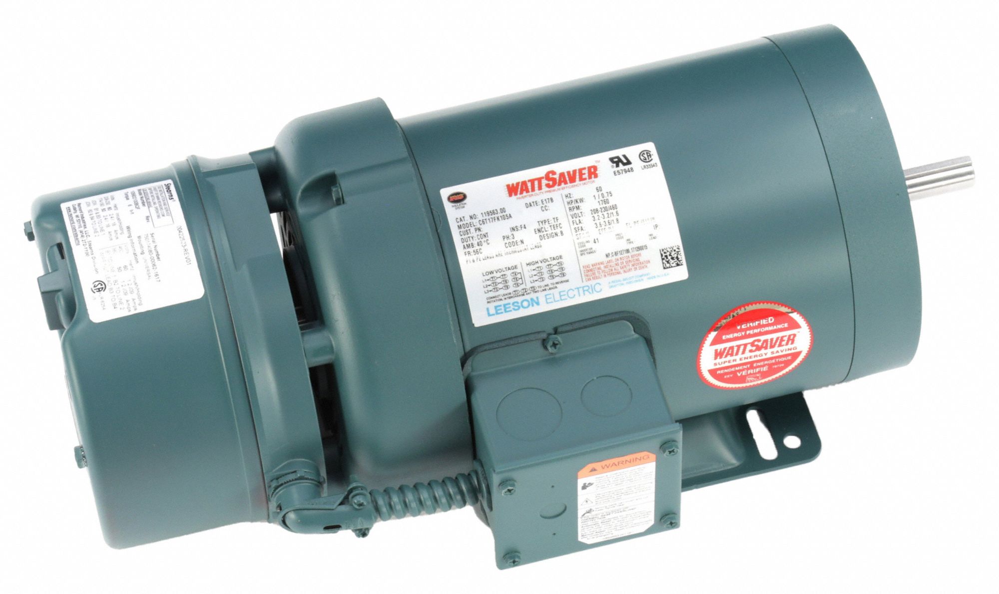 LEESON, Totally Enclosed Fan Cooled, 1 hp Horsepower, Brake Motor ...