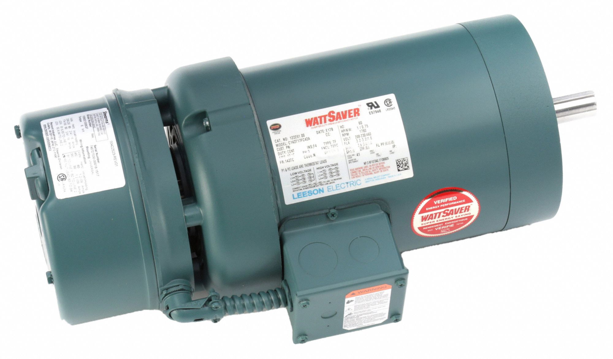 LEESON, Totally Enclosed Fan Cooled, 1 hp Horsepower, Brake Motor ...