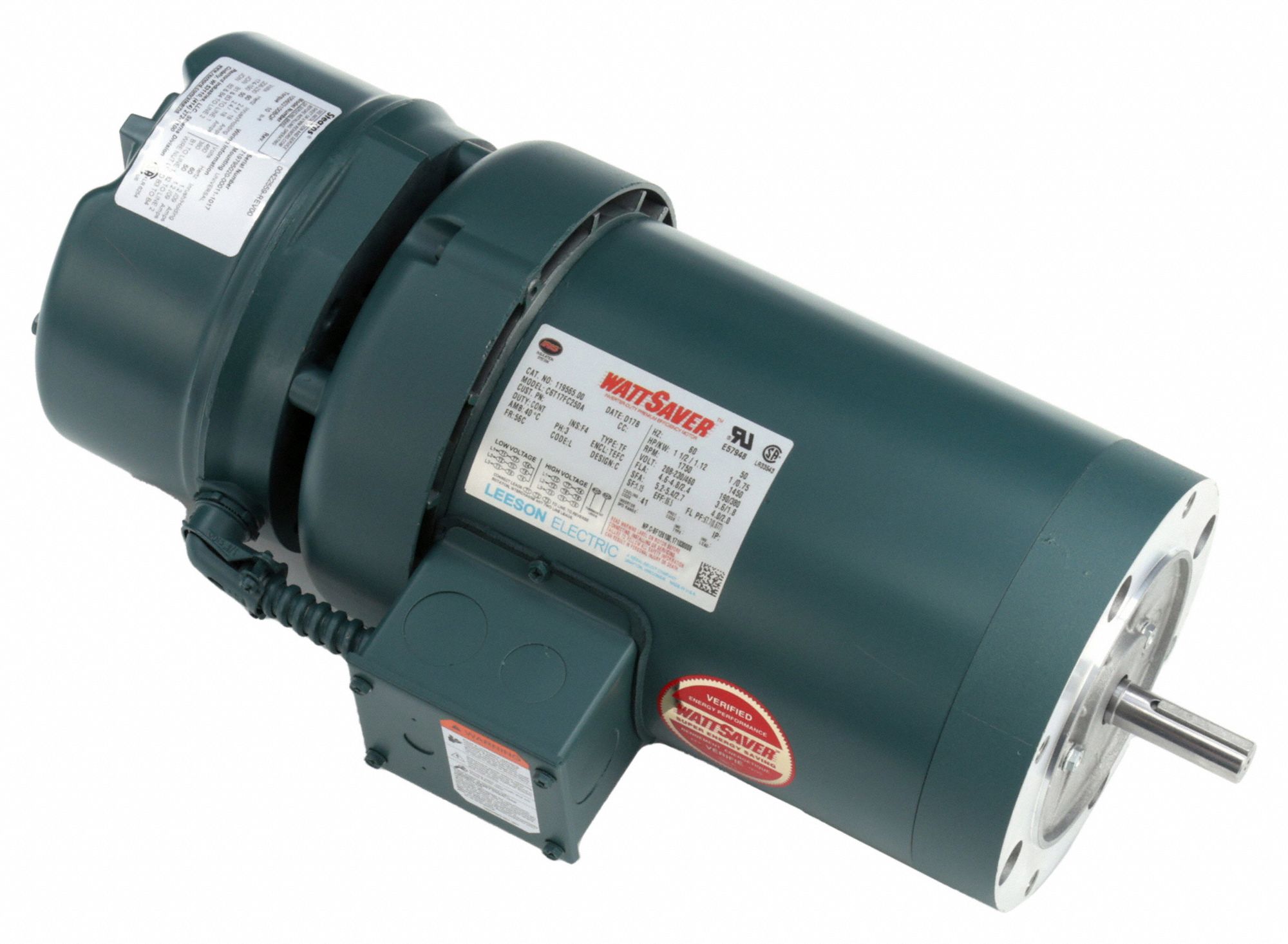 LEESON, Totally Enclosed Fan Cooled, 1 1/2 hp Horsepower, Brake Motor ...