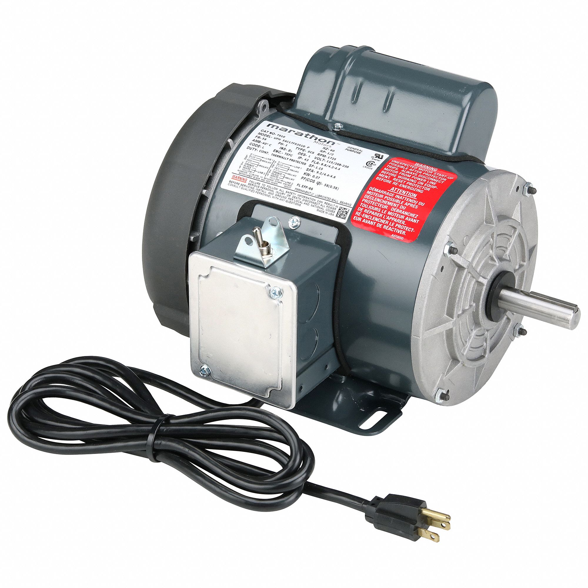 LEESON, Capacitor-Start, 1/2 hp Nameplate Horsepower @ 60 Hz, Power ...