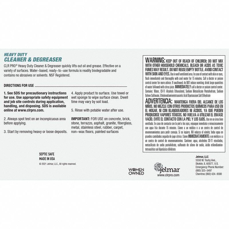 CLR PRO Cleaner/Degreaser: Water Based, Jug, 1 gal Container Size ...